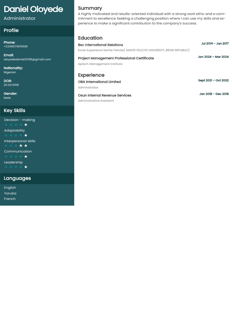 Daniel Resume 858 | PDF