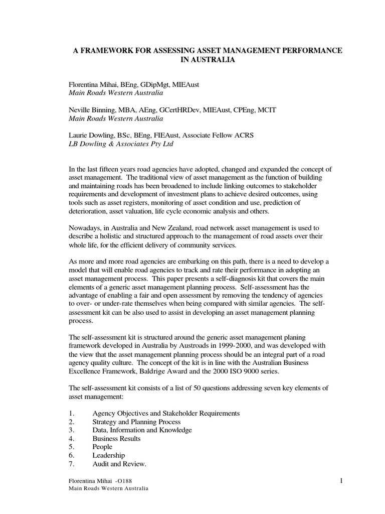 A Framework For Asset Management | PDF | Information | Road