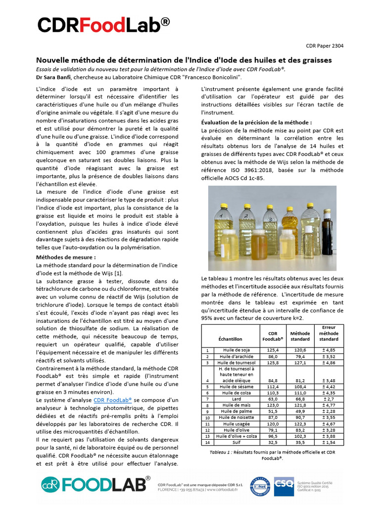 CDR Food Lab Indice Iode Huiles Graisses P2304 FRA 68413511c0 | PDF ...