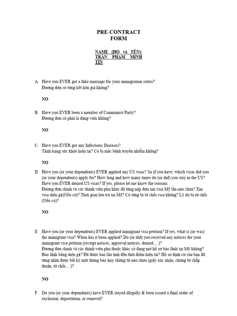 Precontract Form | PDF