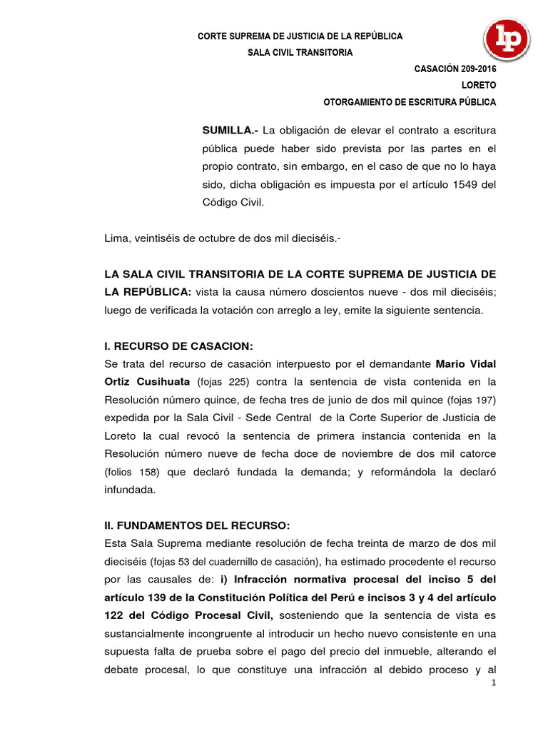Casacion 209 2016 Loreto LPDerecho | PDF | Derecho civil (sistema legal ... Casacion 209 2016 Loreto LPDerecho | PDF | Derecho civil (sistema legal ...