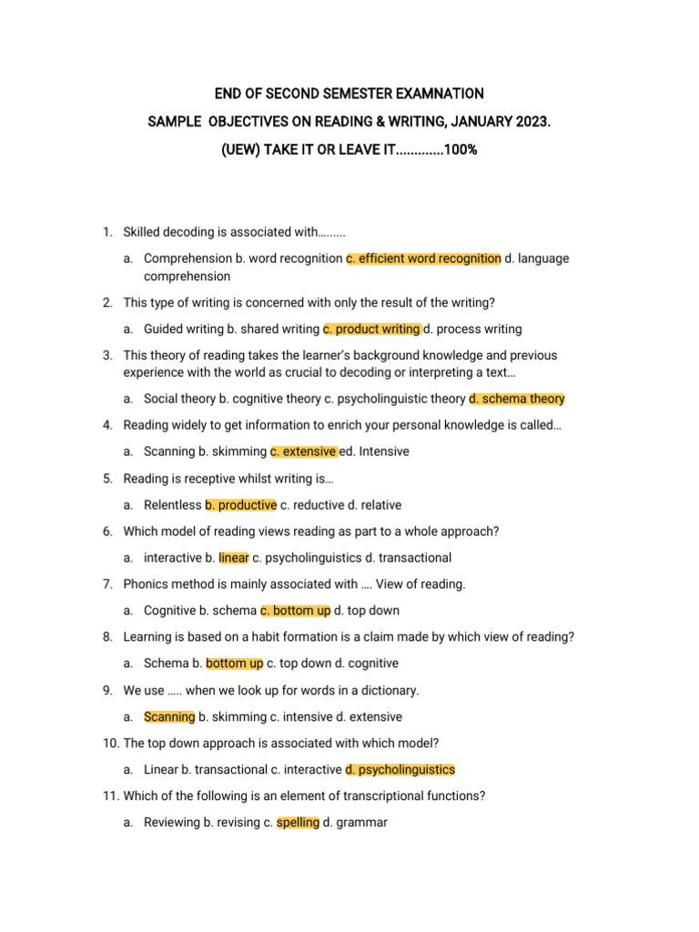 Sample Ques On Reading and Writing | PDF | Reading Comprehension ...