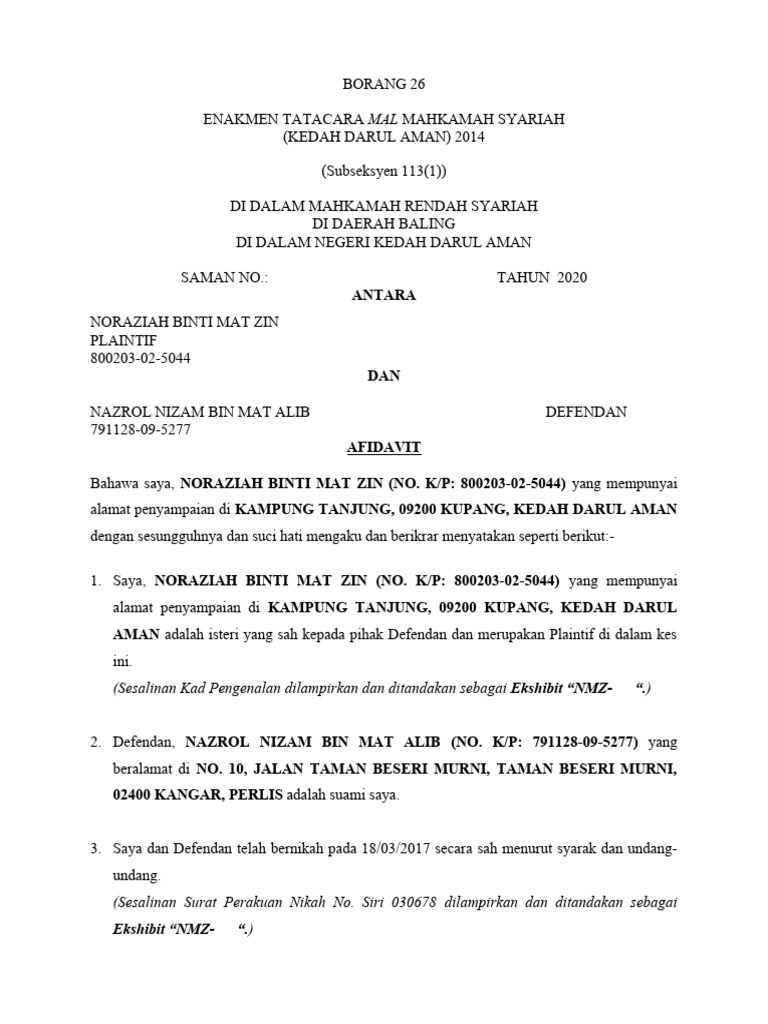 Deraf Afidavit Noraziah Edited | PDF