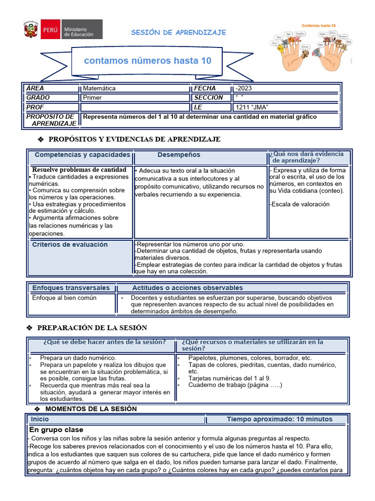 SESIÓN Contamos Números Hasta 10 | PDF | Aprendizaje
