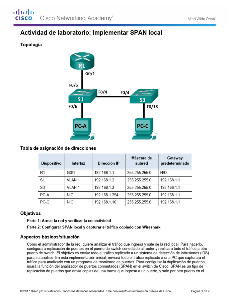 5.3.2.3 Lab - Implement Local SPAN | PDF | Enrutador (Computación) | Conmutador de red