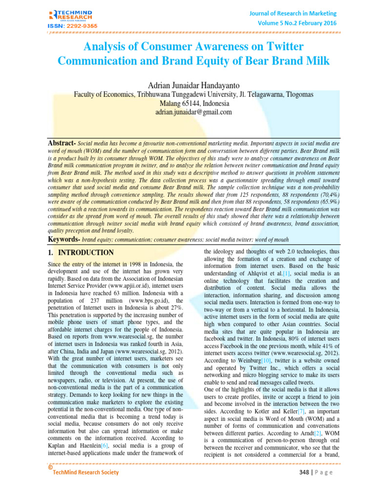 Analysis of Consumer Awareness On Twitter Communication and Brand ...