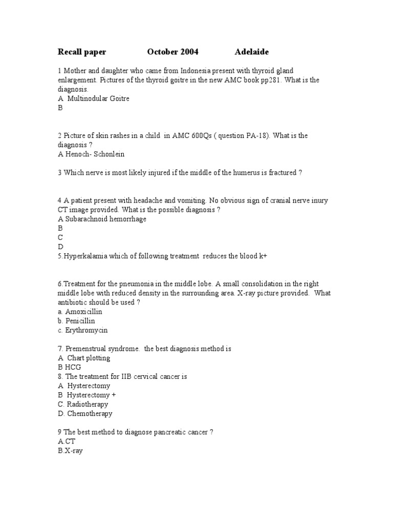 Recall Paper October 2004 Adelaide | PDF | Epidemiology | Medical ...