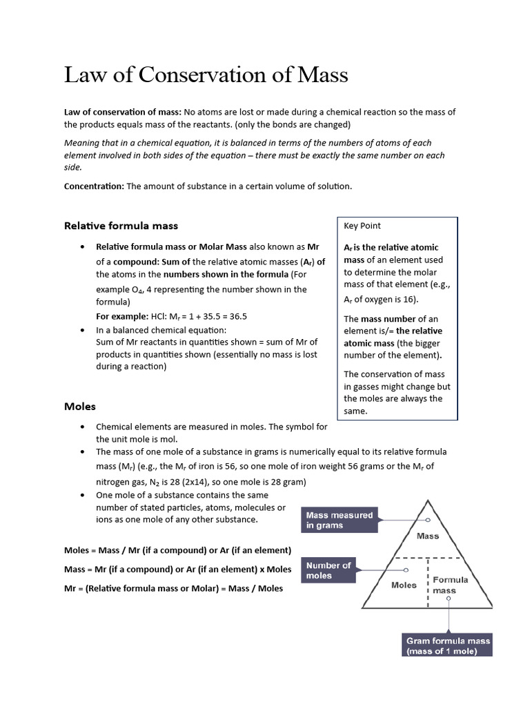 Law of Conservation of Mass | PDF | Mole (Unit) | Chemical Substances