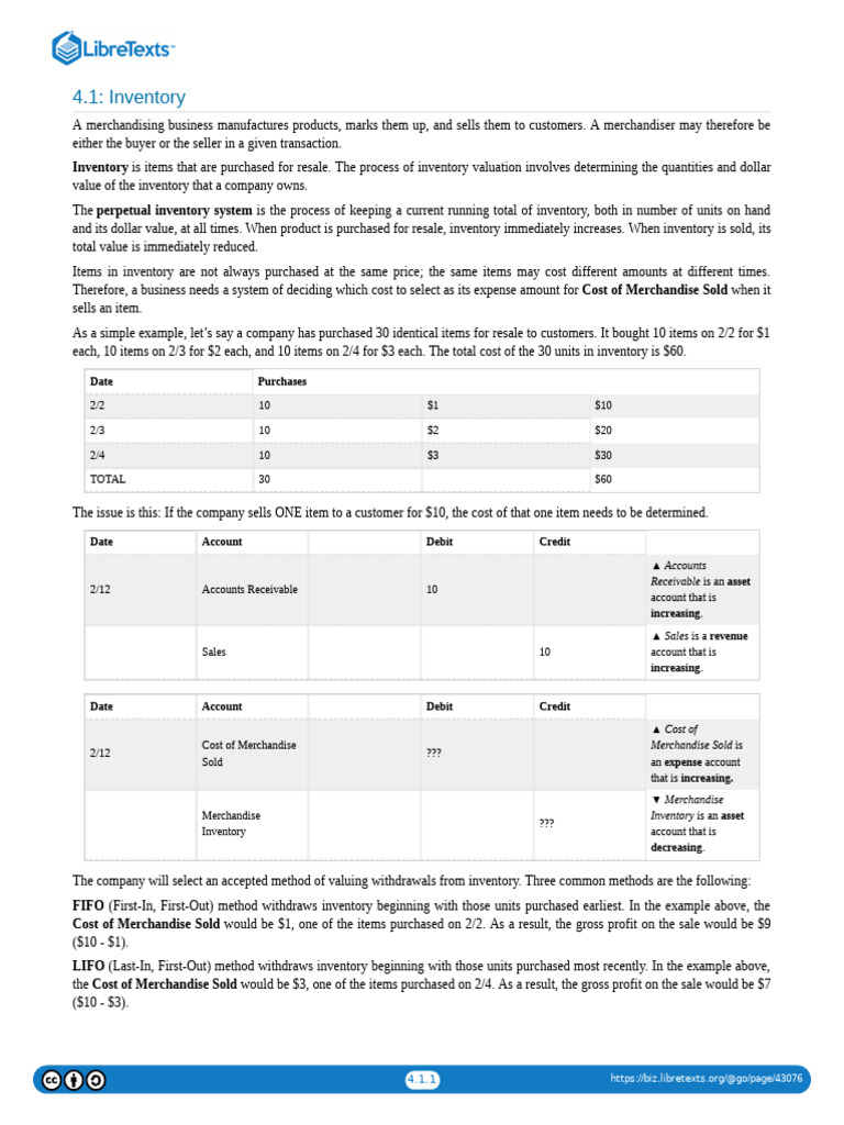 4.01 Inventory | PDF | Inventory | Cost Of Goods Sold
