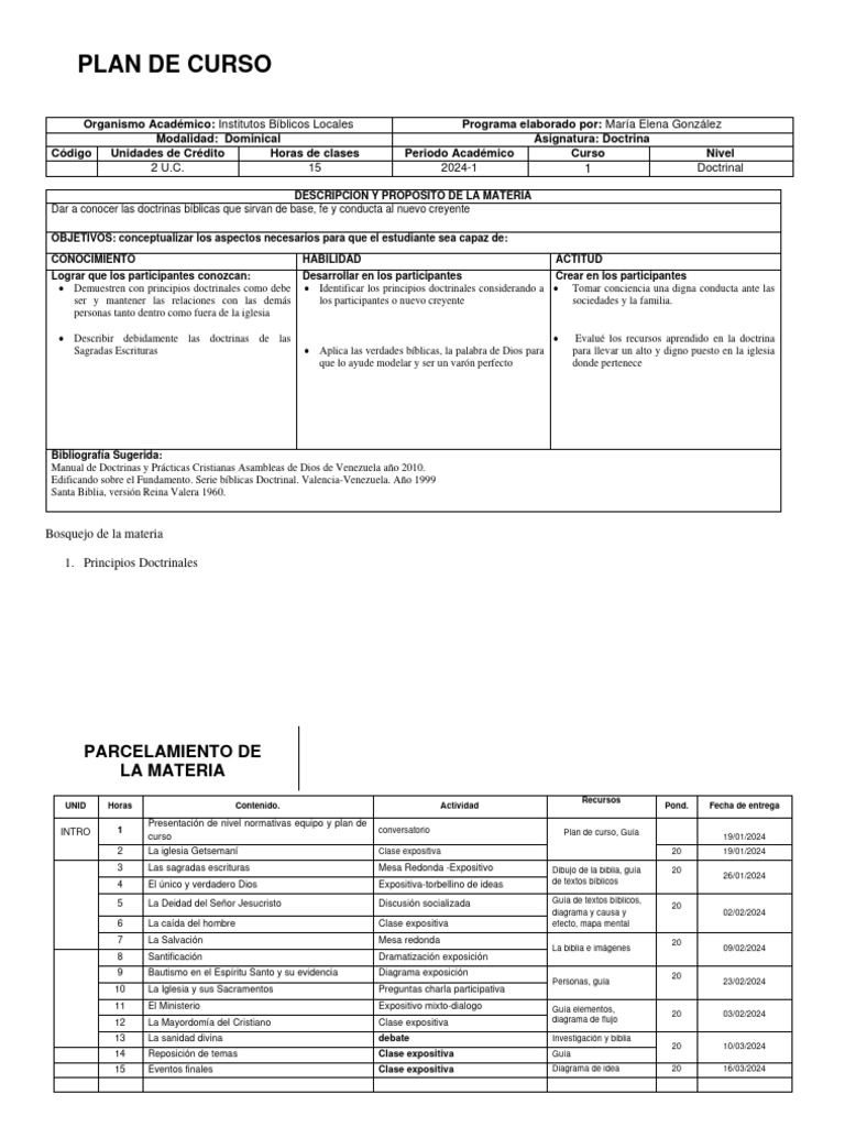 Plan - de - Curso - Formato (1) Maria Elena Gonzalez | PDF | Biblia | Iglesia cristiana