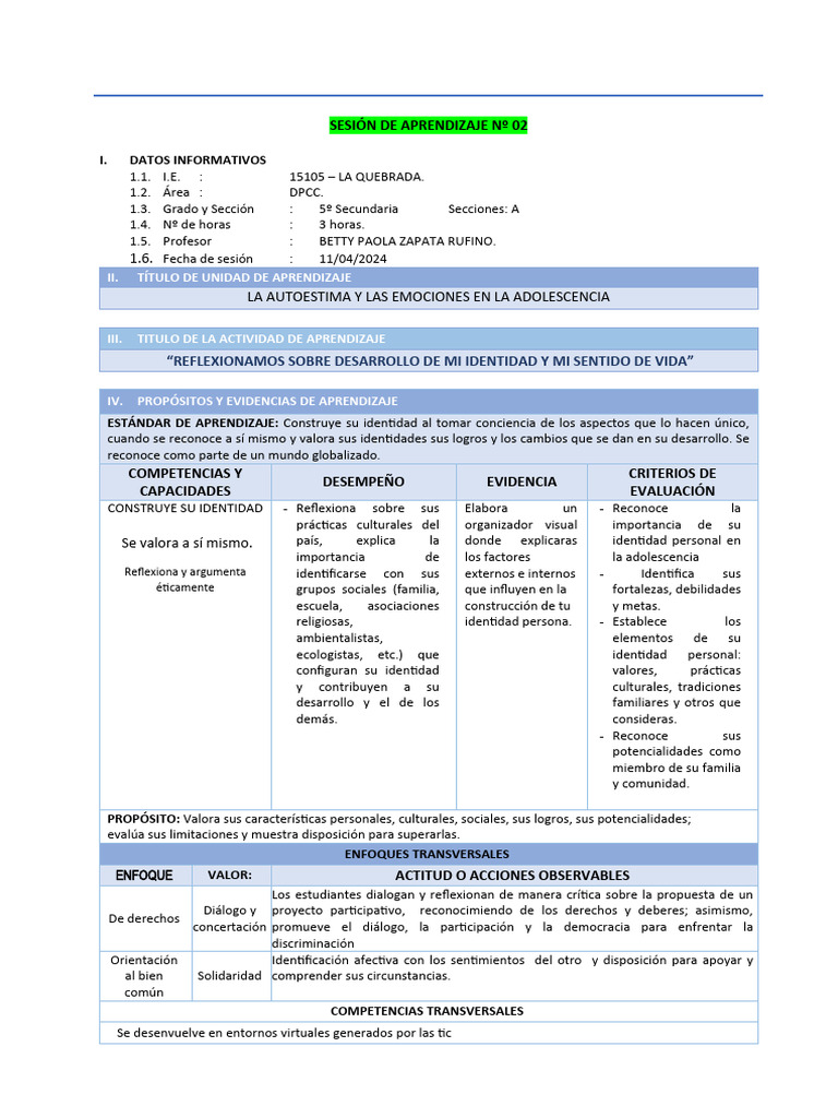 Sesión de Aprendizaje #02 | PDF | Aprendizaje | Evaluación