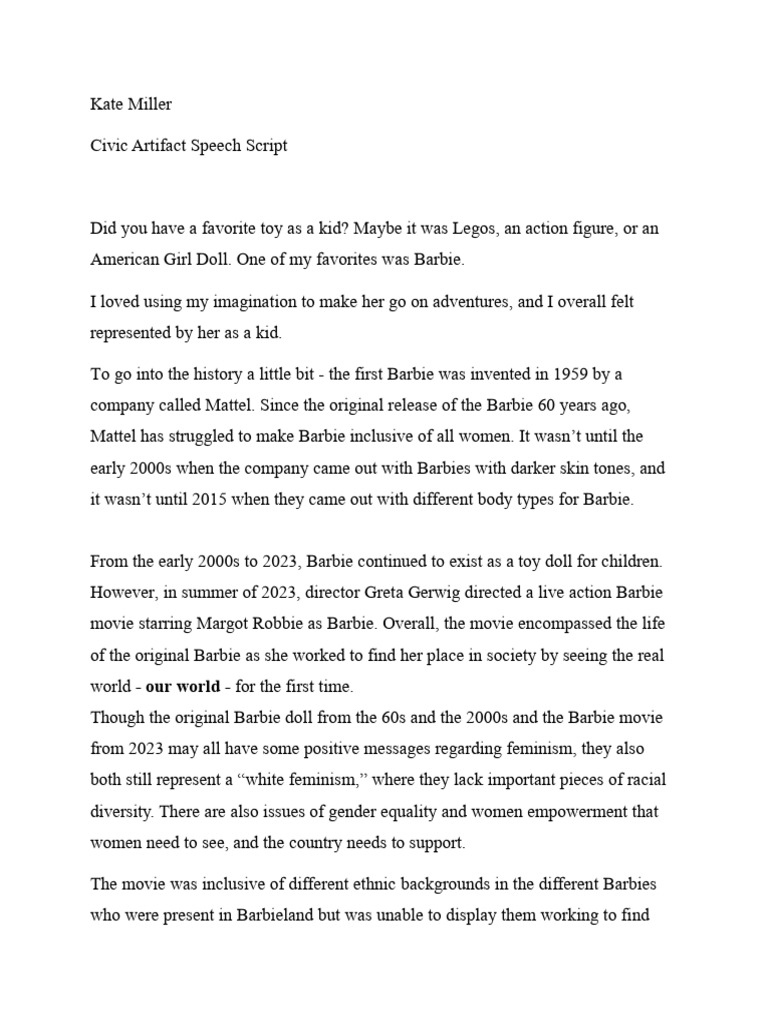 Civic Speech Script | PDF | Barbie