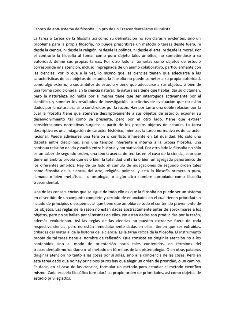 Filosofía y Trascendentalismo Pluralista | PDF | Science | Conocimiento