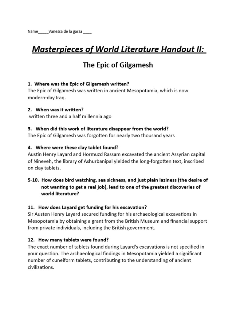 World Literature Handout II | PDF | Epic Of Gilgamesh | Cuneiform