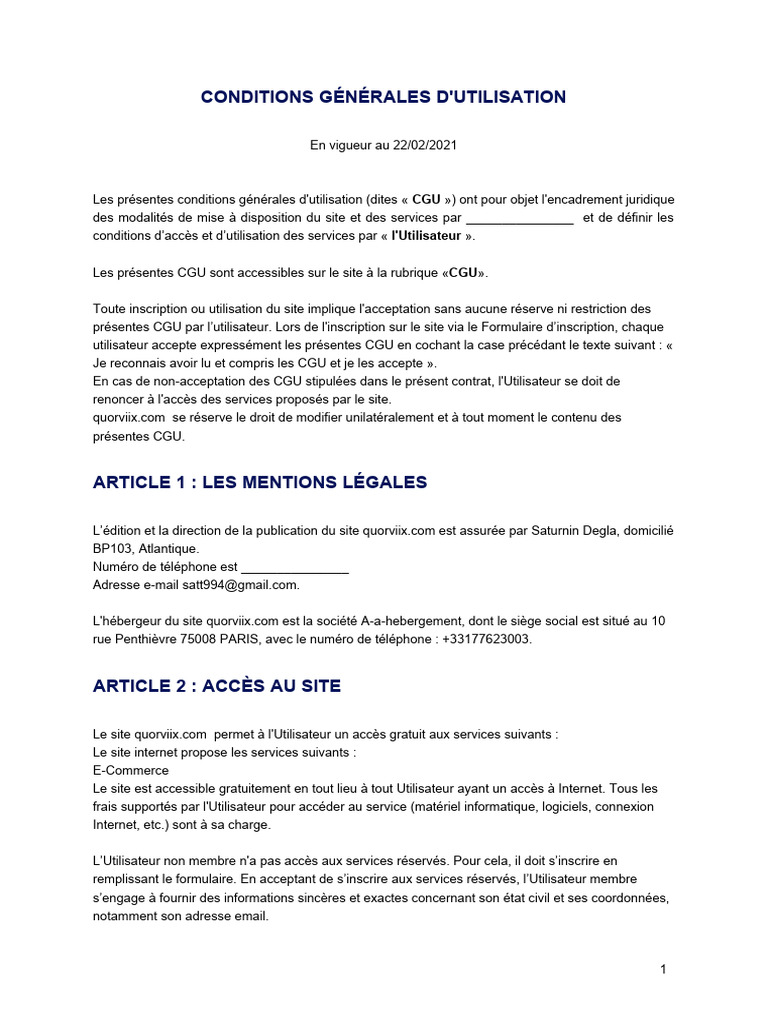 Conditions Générales D'Utilisation | PDF | Cookie (informatique) | Propriété intellectuelle