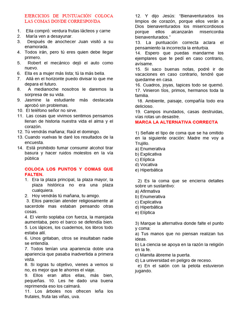 ejercicios de signos de puntuación | PDF