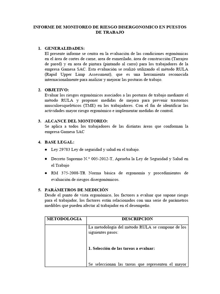 Informe de Riesgo Disergonomico Rula | PDF | Factores humanos y ergonomía