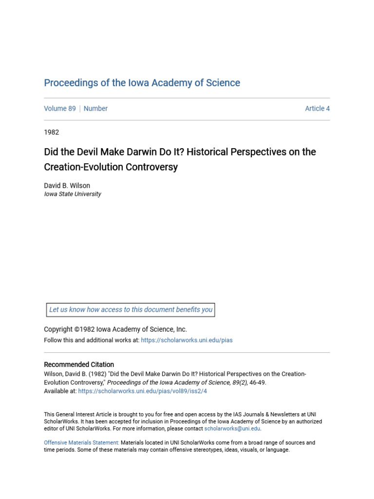 Did The Devil Make Darwin Do It - Historical Perspectives On The C ...