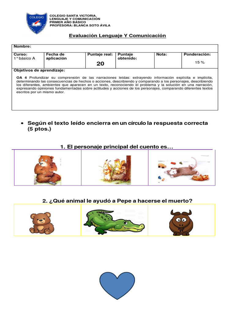 Prueba Lenguaje 1 Basico Abril Libro No Te Rias Pepe | PDF ...