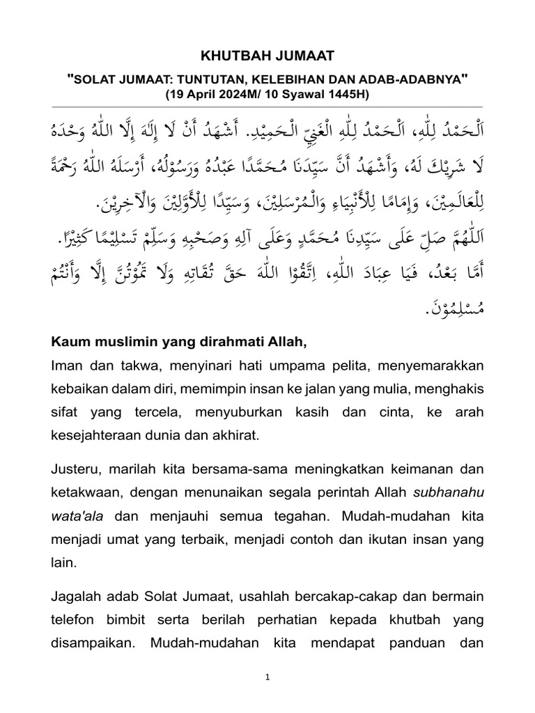 Sarawak Khutbah Jumaat 19 04 2024 Rumi Solat Jumaat Tuntutan