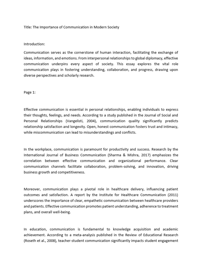 Importance of Communication Today | PDF | Communication | Interpersonal ...