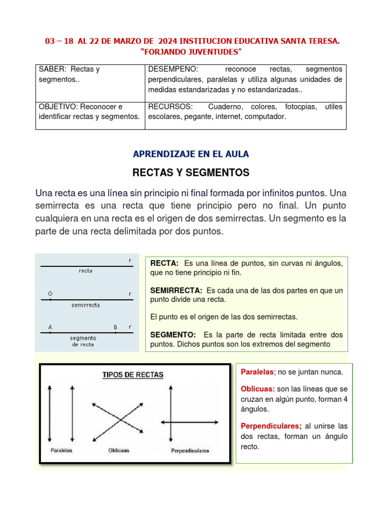 Matematicas - 03 - 18 Al 22 de Marzo de 2024 Rectas y Segmentos | PDF ...