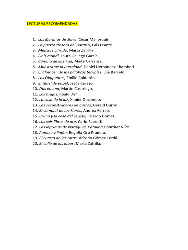Lecturas Recomendadas 1º y 2º Eso | PDF
