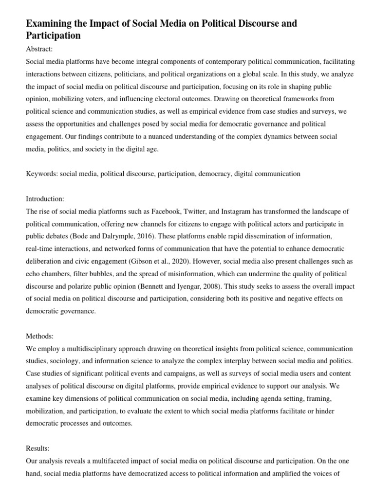 Social Media Political Discourse | PDF | Social Media | Popular Culture ...