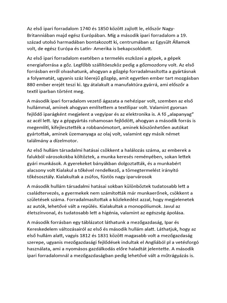Az Első Ipari Forradalom Összehasonlitó | PDF