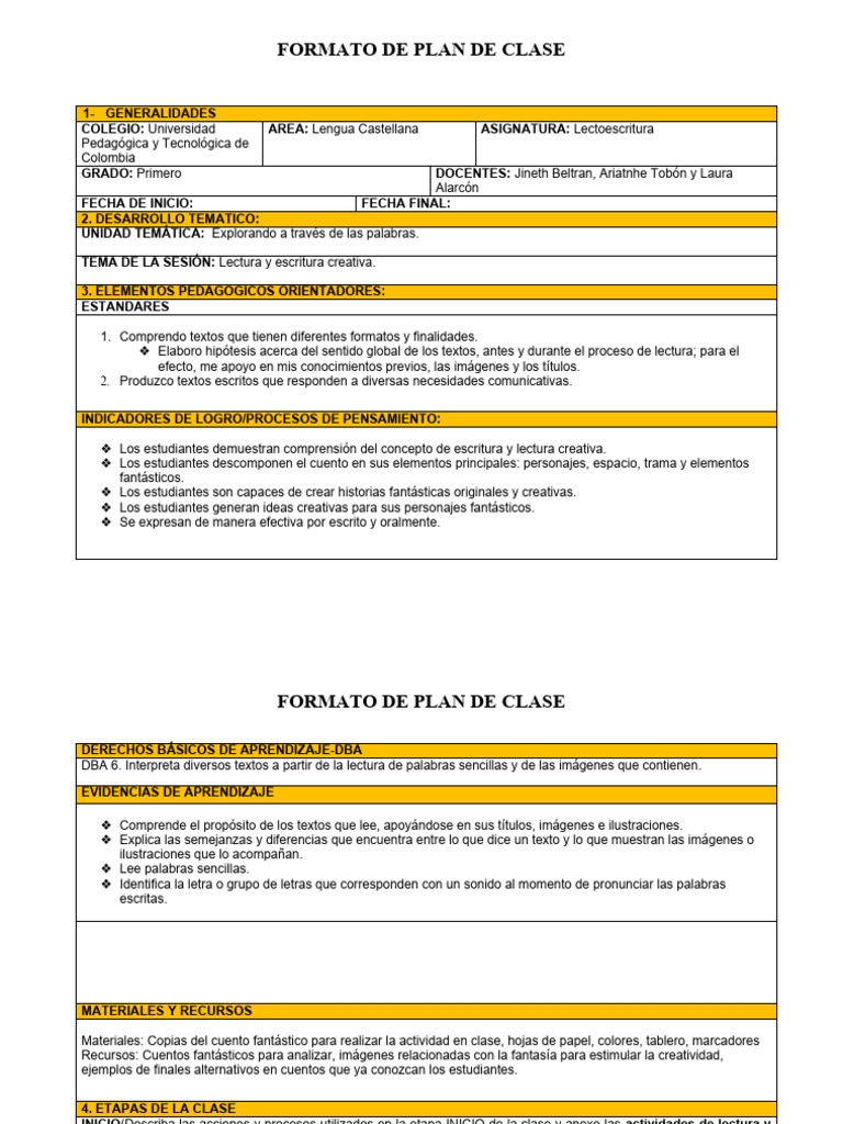 Plan de Clase Lectoescritura | PDF | Creatividad | Imaginación