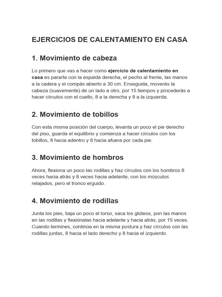 Ejercicios de Calentamiento en Casa | PDF | Relaciones personales ...