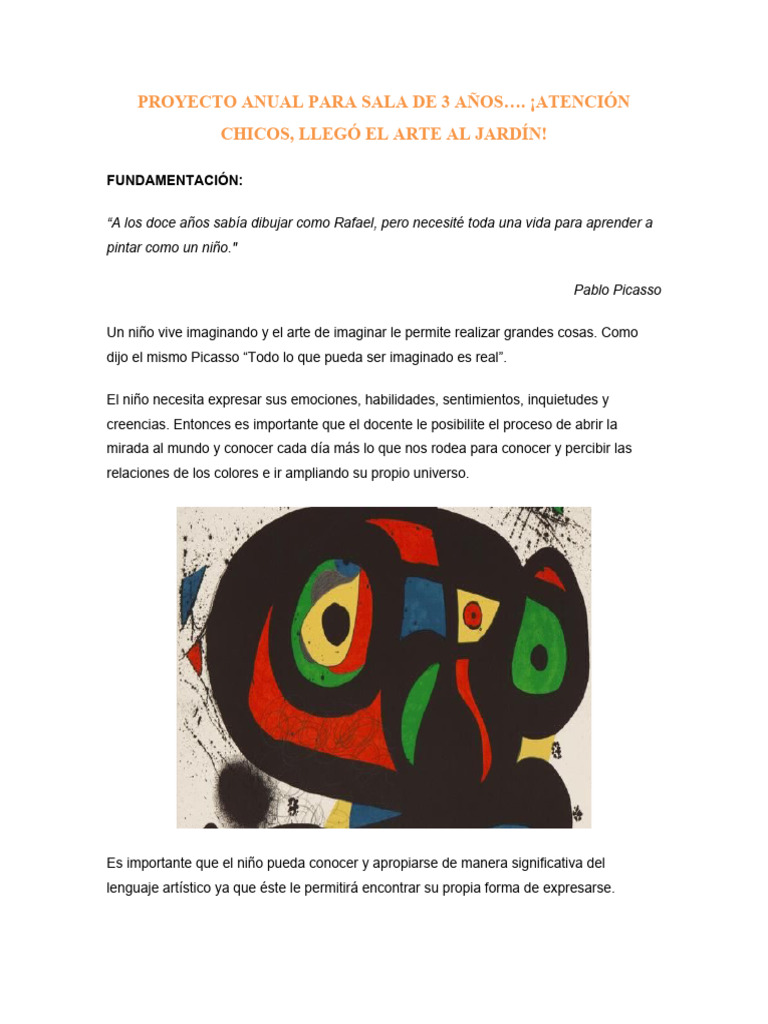 Proyecto Anual de Arte para Sala de 3 Años | PDF | Imagen | Dibujo