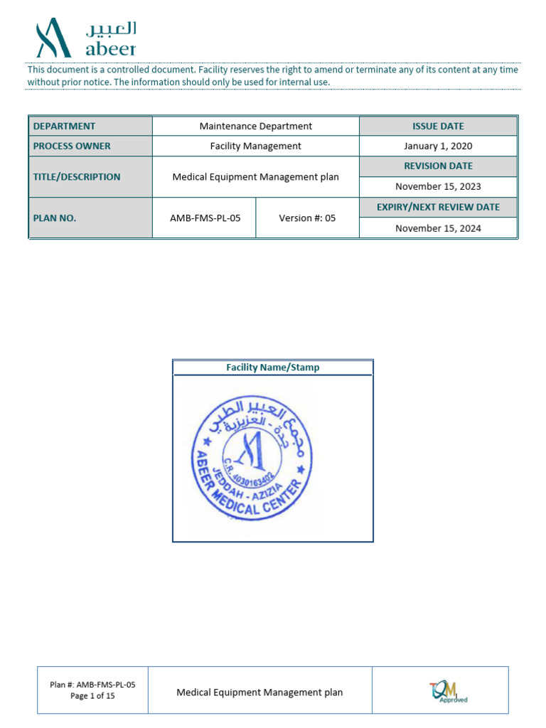 BMD Plan Azizia 2024 | PDF | Biomedical Engineering | Medical Device