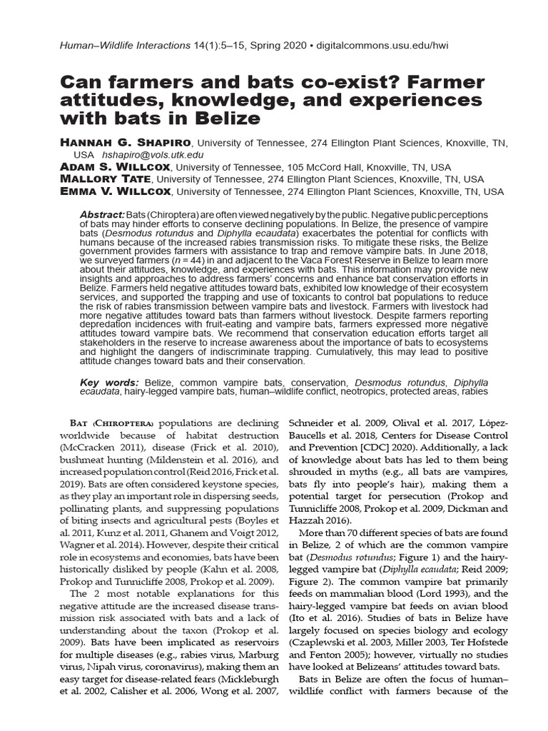 Can Farmers and Bats Co-Exist - Farmer Attitudes Knowledge and E | PDF ...