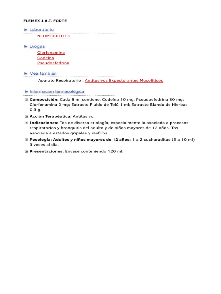 Flemex J.A.T. Forte: Antitusivo para Tos y Resfriados | PDF | Salud y ...