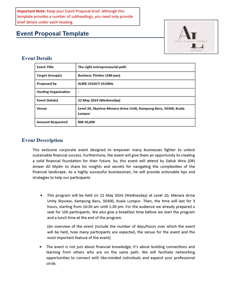 Event Proposal Template 01 | PDF | Expense