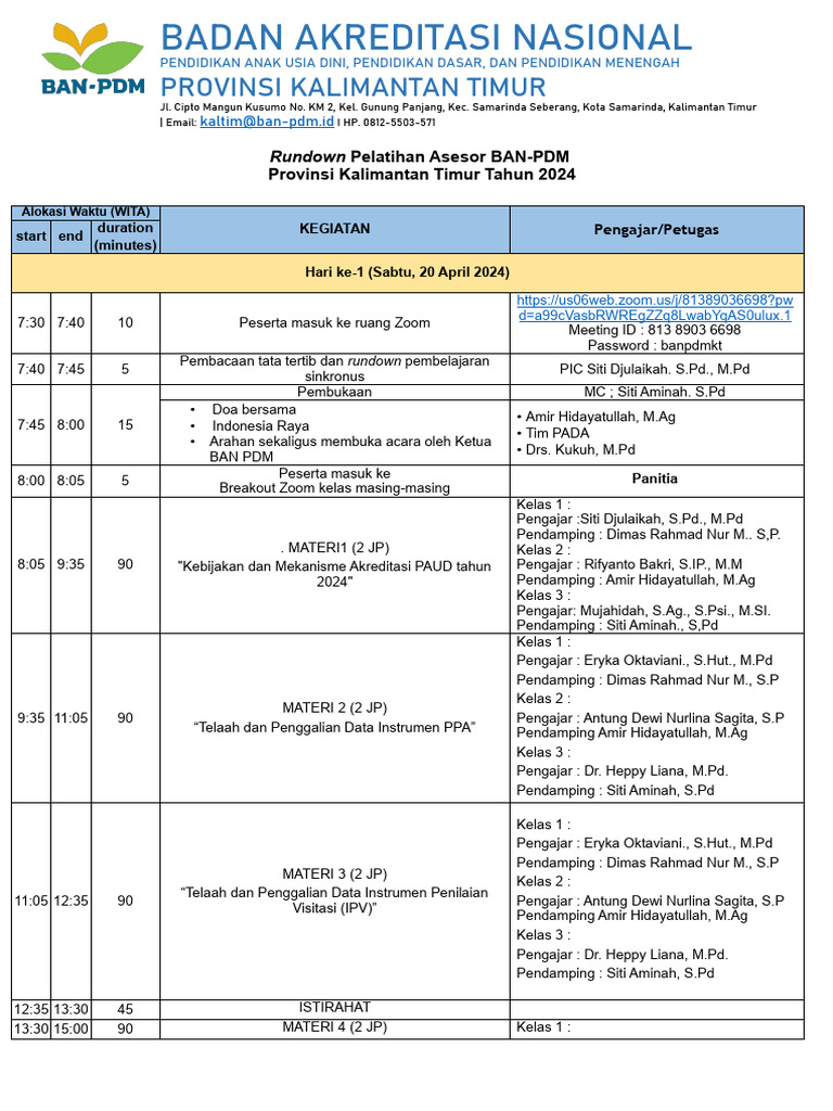 RUNDOWN TATIB Pelatihan Sinkronus Asesor FINAL | PDF