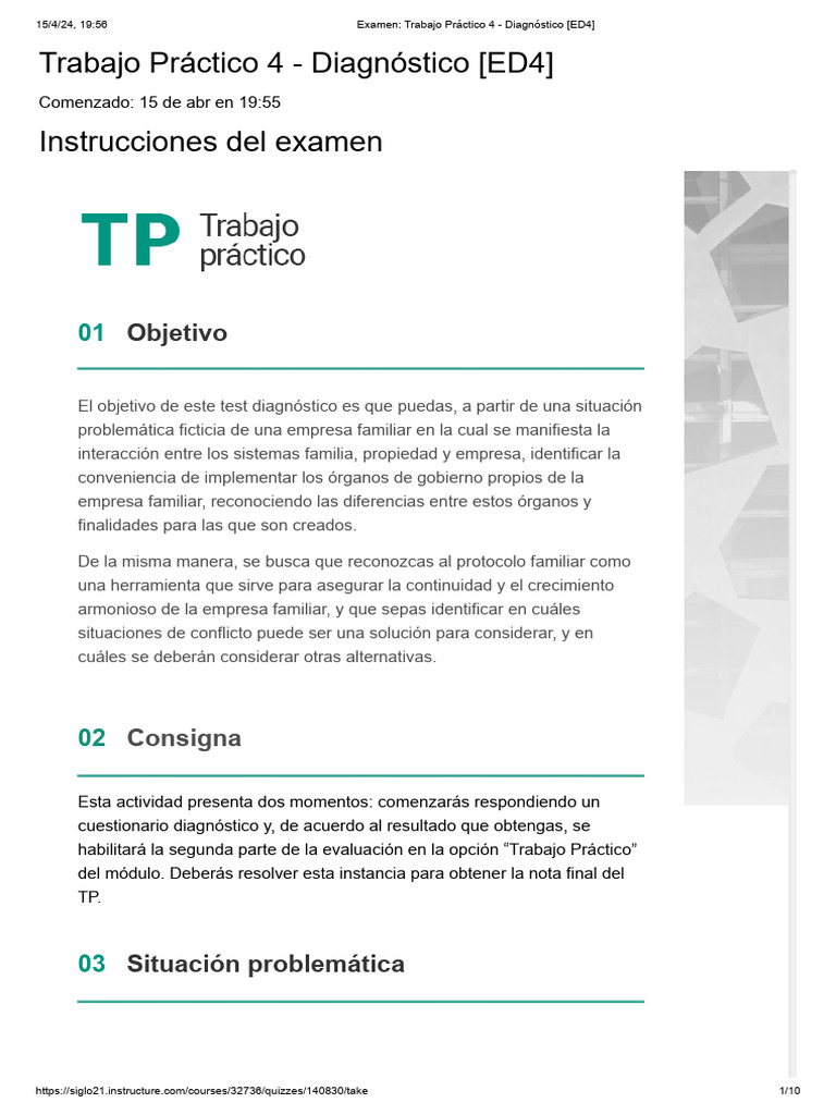 Examen - Trabajo Práctico 4 - Diagnóstico (ED4) | PDF | Business | Economias