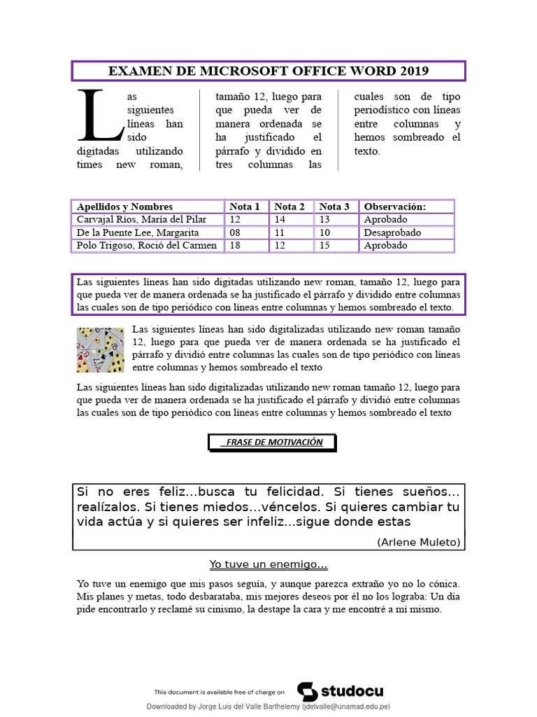 Examen Práctico de Microsoft Word 2019 | PDF