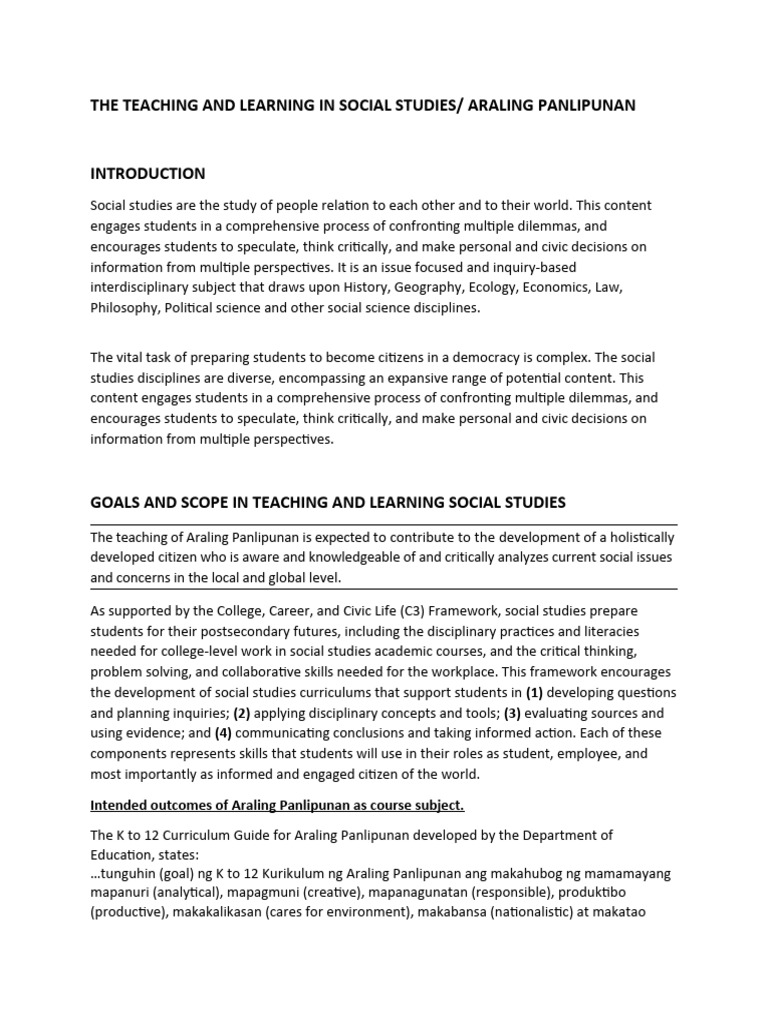 The Teaching and Learning in Social Studies | PDF | Curriculum | Cognition