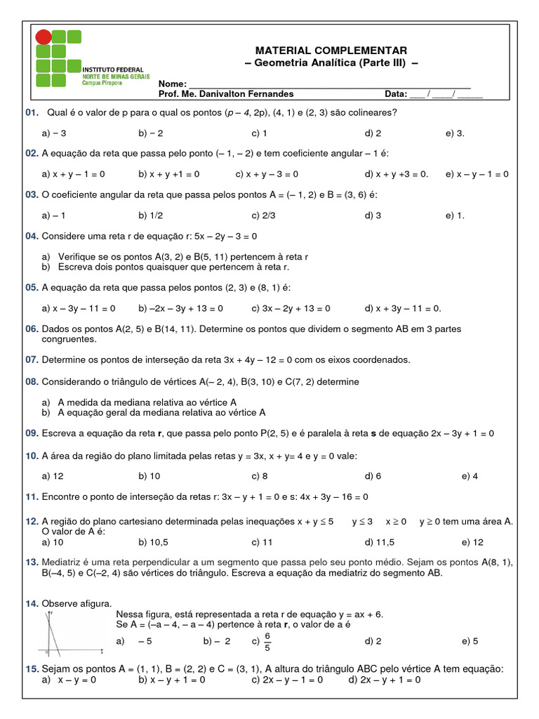 MATERIAL COMPLEMENTAR - Geometria analítica parte III (1) | PDF | Linha (Geometria) | Triângulo