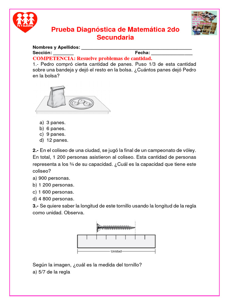 Evaluación Diagnóstica de Matemática 2 Secundaria | PDF