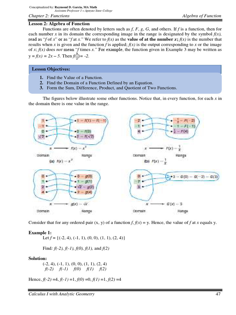 M106 Worktext Ch2.Lesson 2 | PDF | Function (Mathematics) | Variable (Mathematics)