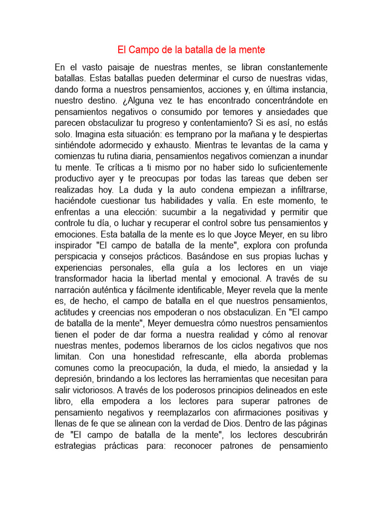 El Campo de La Batalla de La Mente | PDF | Mente | Pensamiento