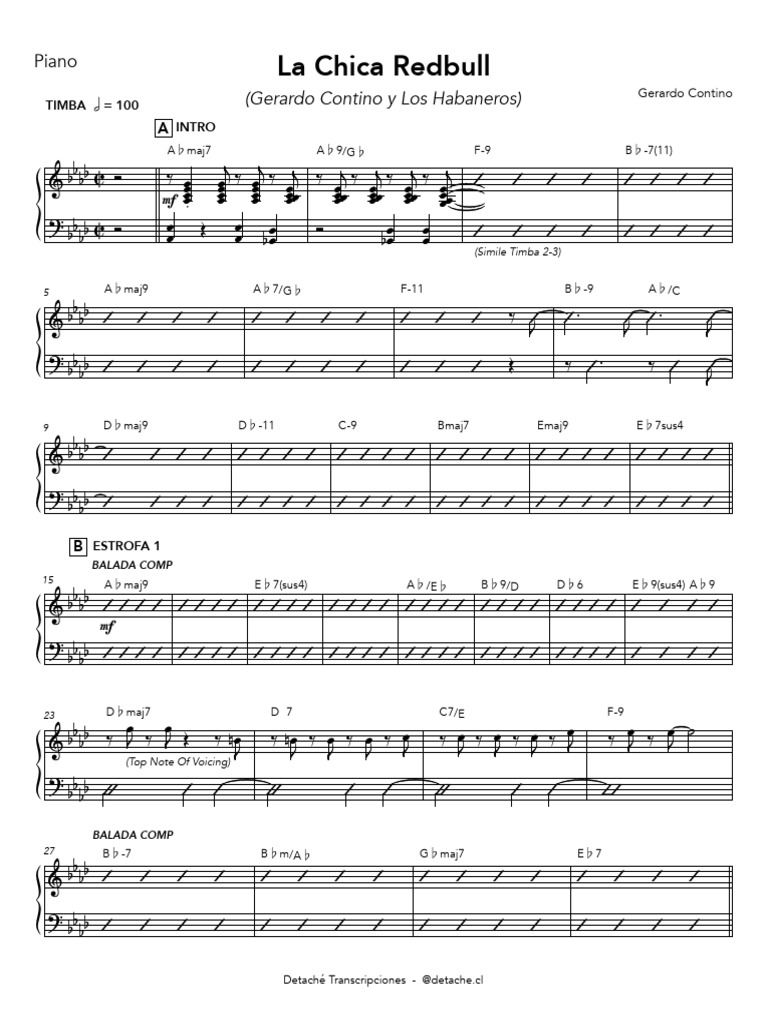 La Chica Redbull - Gerardo Contino y Los Habaneros-Piano | PDF