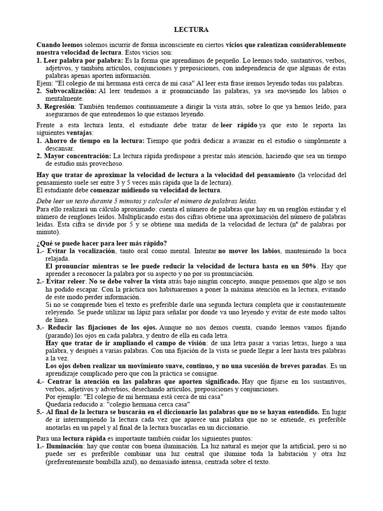 Debe Leer Un Texto Durante 5 Minutos y Calcular El Número de Palabras ...