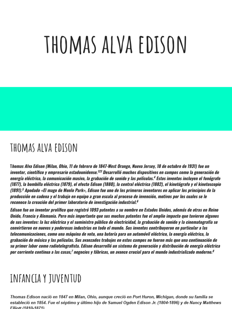 Thomas Alva Edison | PDF | Thomas Edison | Electricidad