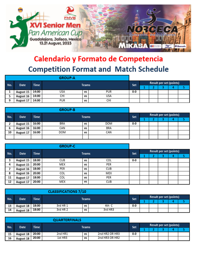 Calendar Guadalajara Men Panamerican Cup | PDF | World War II Military ...