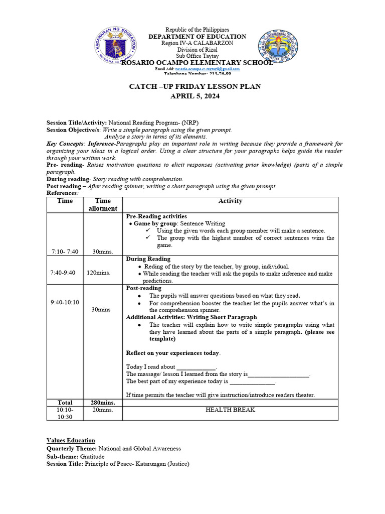 Lesson Plans for Elementary Students | PDF | Reading Comprehension ...