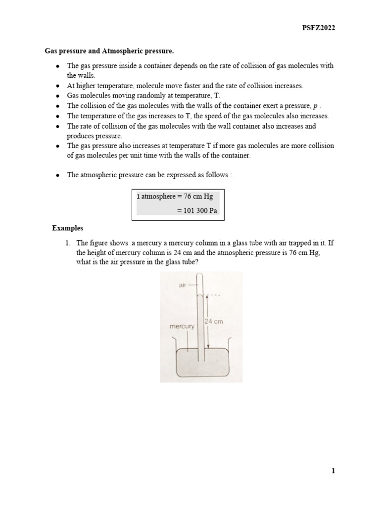 Gas Pressure and Atmospheric Pressure | PDF | Pressure | Gases